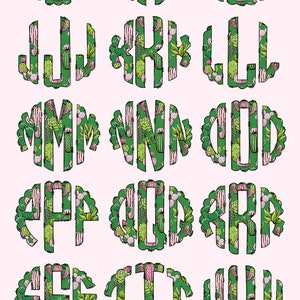 Green Cactus Mega Doodle Letter Bundle, Bright Colorful Floral Alphabet ...