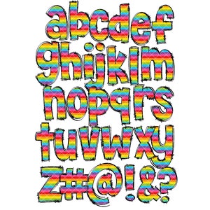 Rainbow Stripes Doodle Letters, Hand Drawn Doodle Alpha Bundle ...