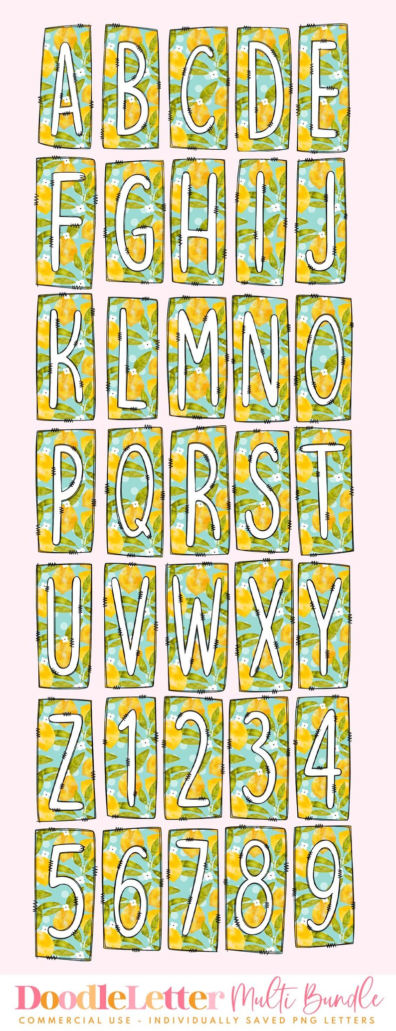 Lemon Watercolor Mega Doodle Letter Bundle, Alphabet Set, Clip Art ...
