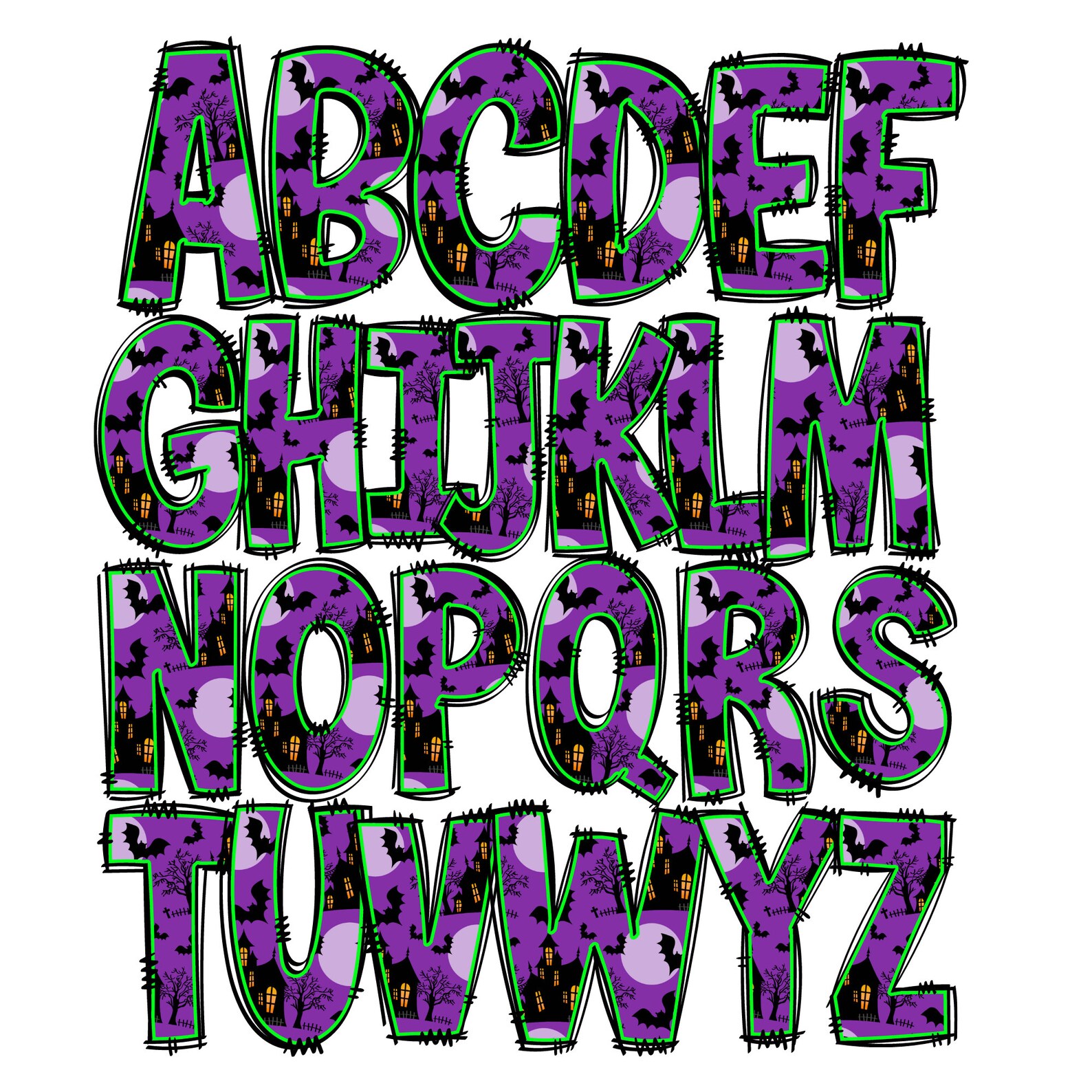 Halloween Doodle Letters With Clip Art PNG Files Make Your - Etsy