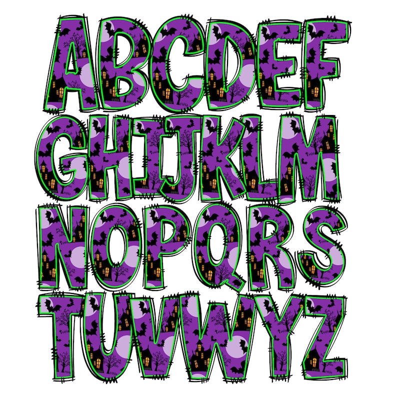 Halloween Doodle Letters With Clip Art PNG Files Make Your - Etsy