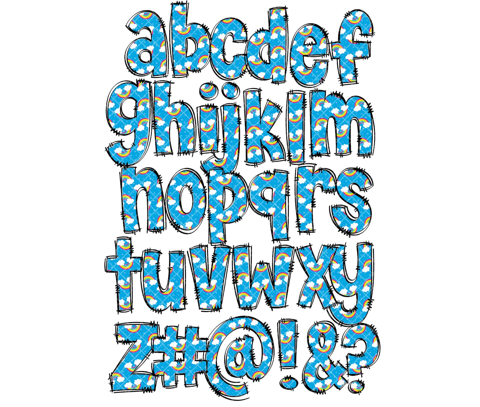 Bright Rainbow Alphabet Letters PNG Bundle Unicorn Doodle - Etsy