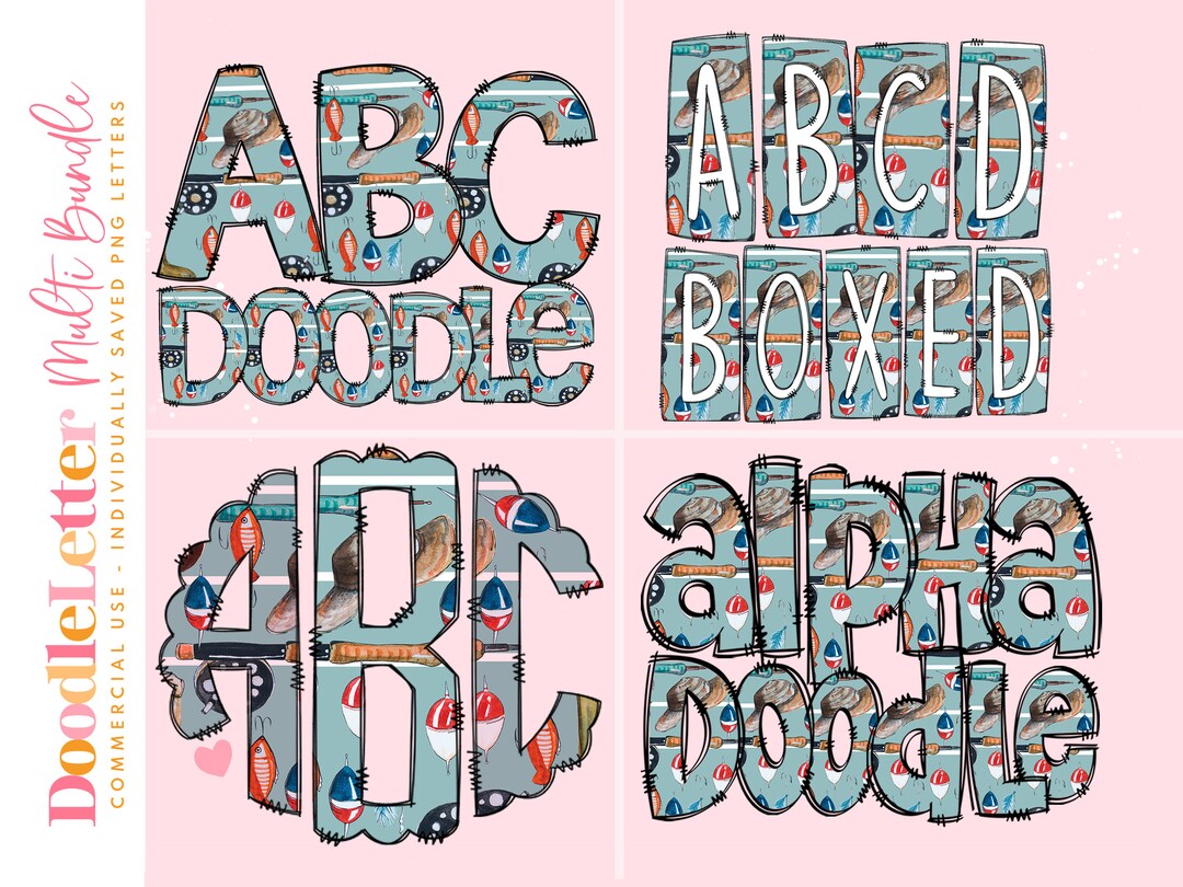 Fishing Mega Doodle Letter Bundle, Bright Colorful Floral Alphabet Set ...