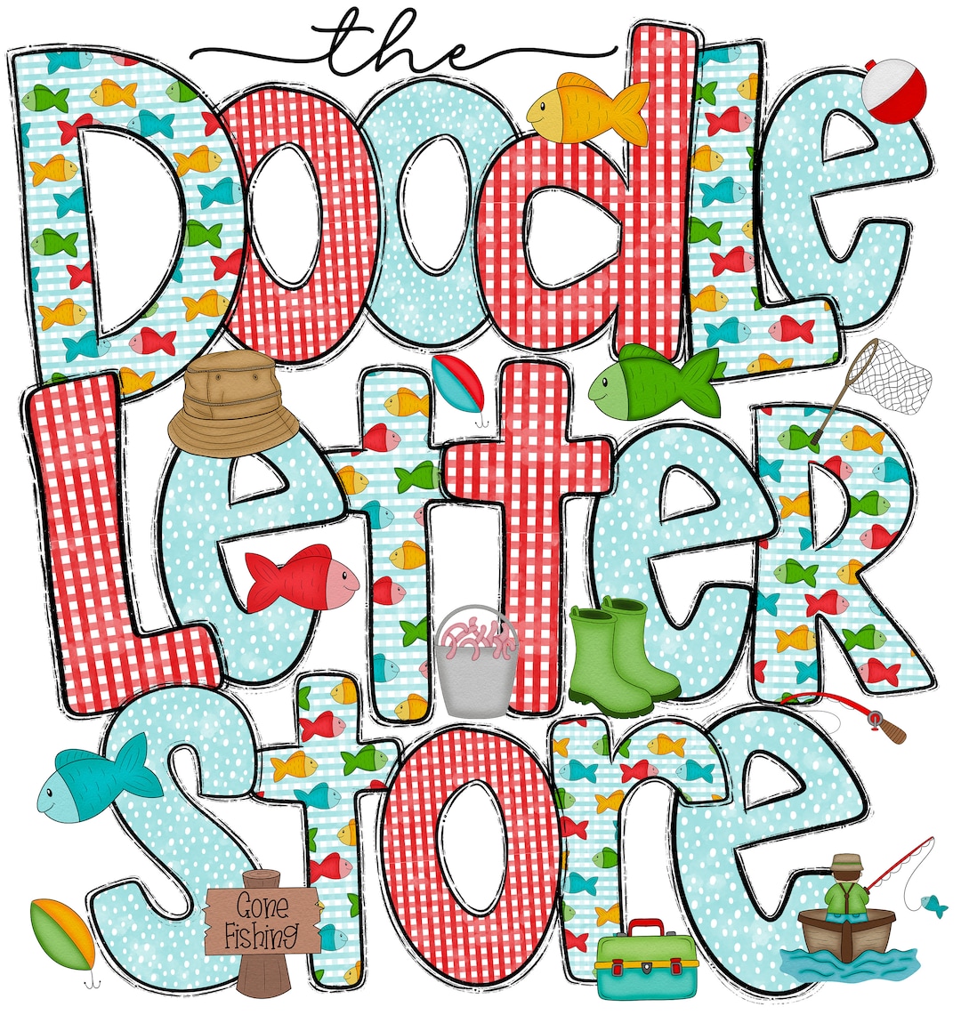 Fishing Doodle Letters With Matching Clip Art, Custom Name, Fathers Day ...