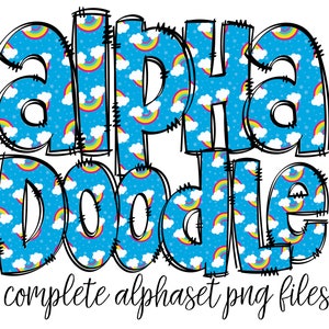 Bright Rainbow Alphabet Letters PNG Bundle, Unicorn Doodle Letters ...