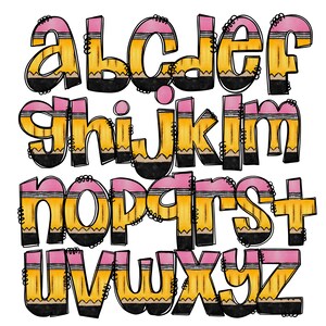 Teacher Doodle Letters, Back to School, Pencil Hand Drawn Doodle Alpha ...