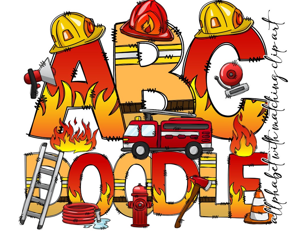 Firefighter Clip Art + Doodle Letters and Numbers, Fire Man Uppercase ...