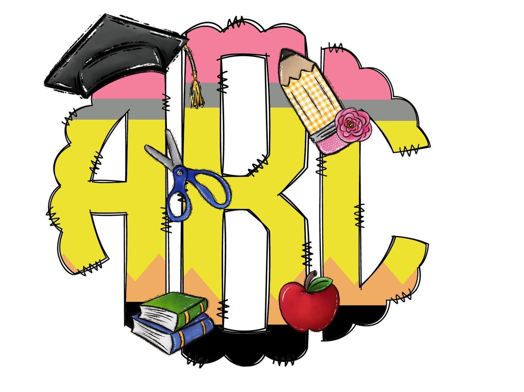 Teacher Monogram Letters, Back to School Sublimation PNG Elements Hand ...