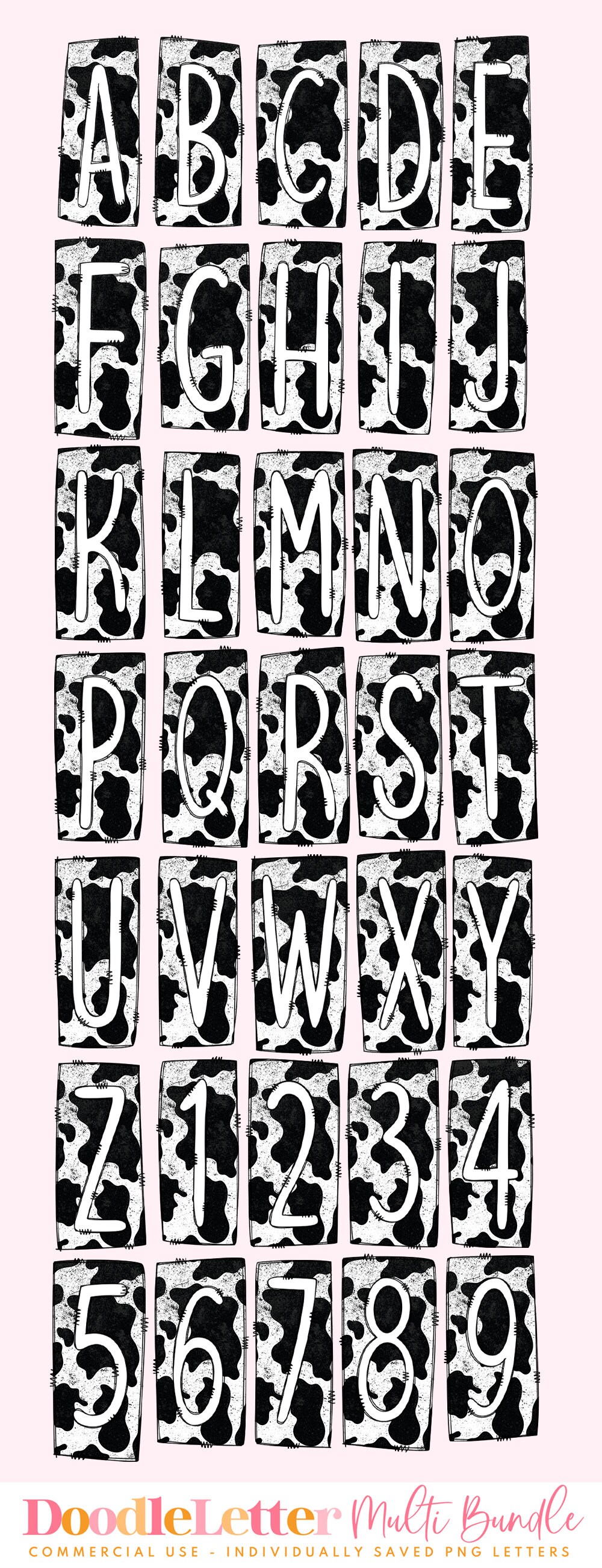 Rustic Cow Print Mega Doodle Letter Bundle, Alphabet Set, Clip Art ...