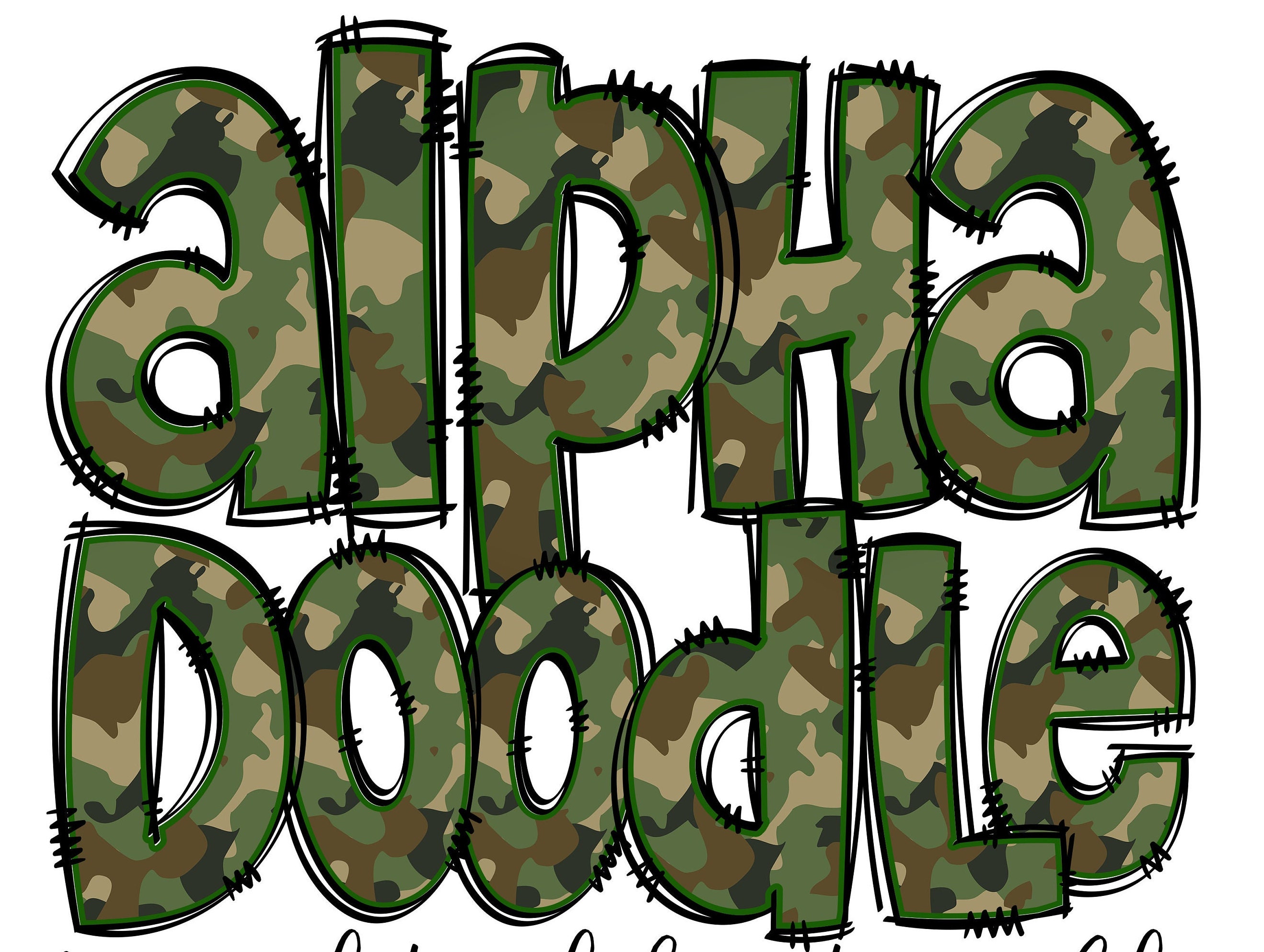 Camo Doodle Alphabet Letters PNG Bundle Military Camouflage - Etsy