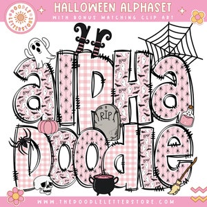 Pink Halloween Doodle Letters With Matching Clip Art, Little Girls ...