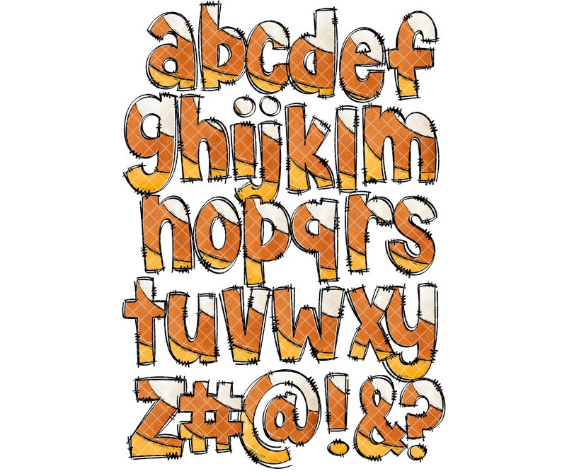 Candy Corn Halloween Doodle Letters, Hand Drawn Doodle Alpha Bundle ...