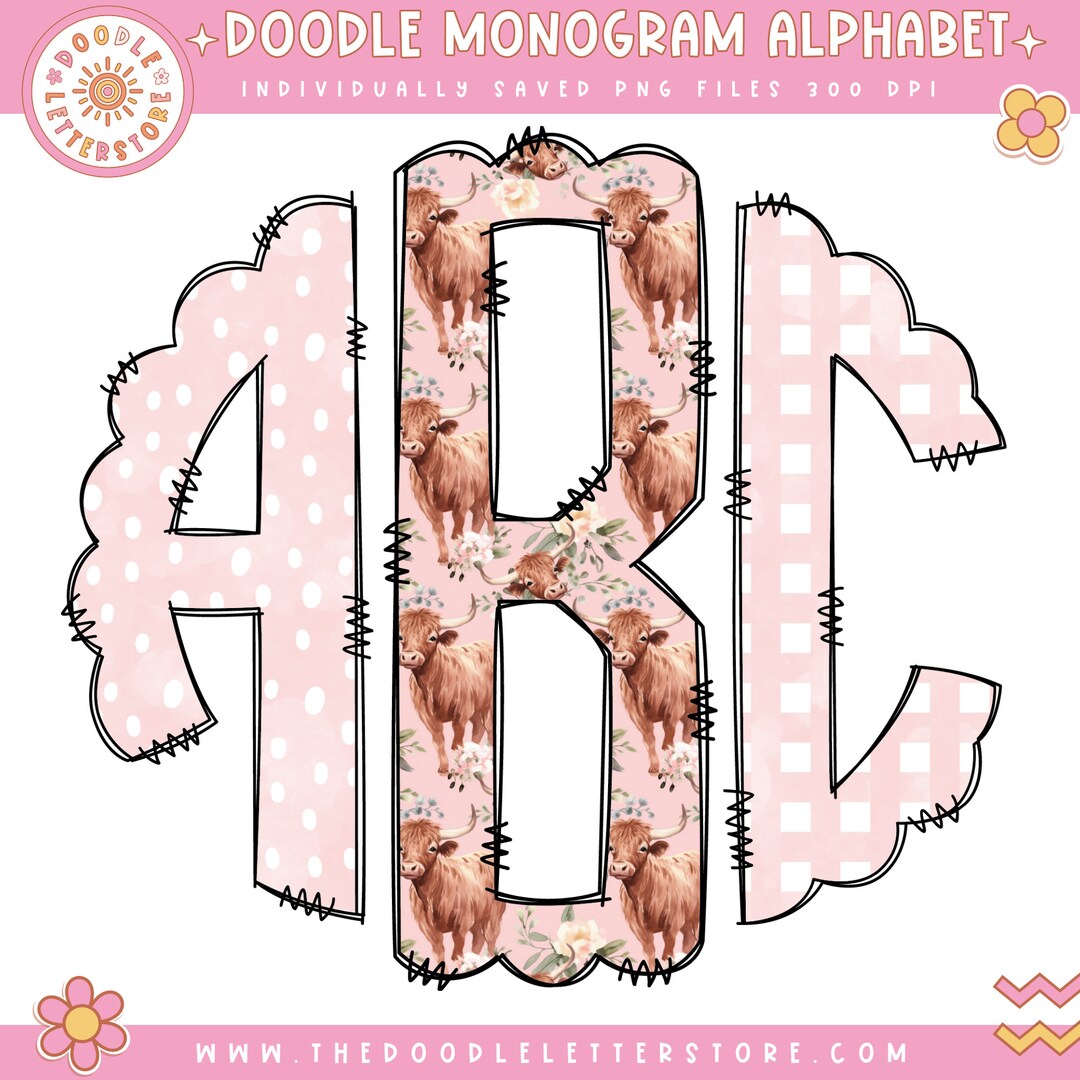 Pink Watercolor Plaid Highland Cow Lover, Flower Spring Floral Doodle ...