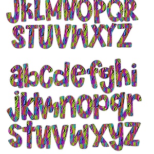 Neon 90's Nostalgia Doodle Letters With Matching Clip Art, Rainbow ...