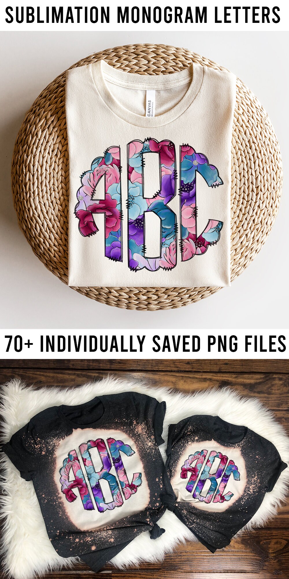 Flower Monogram PNG File Sublimation Monogram Monogram - Etsy