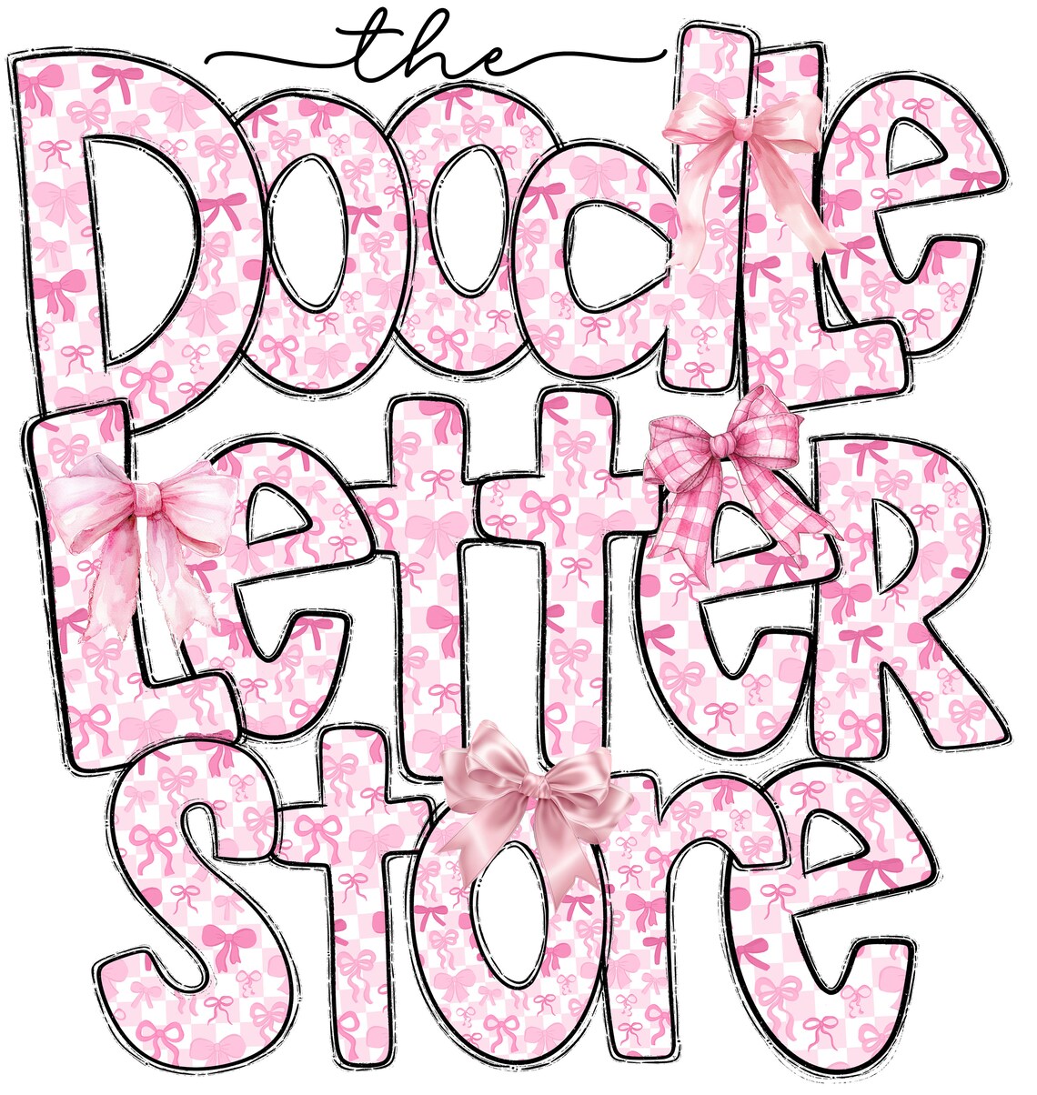 Pink Checkered Bow Doodle Alphabet Letters Sublimation Clipart PNG ...