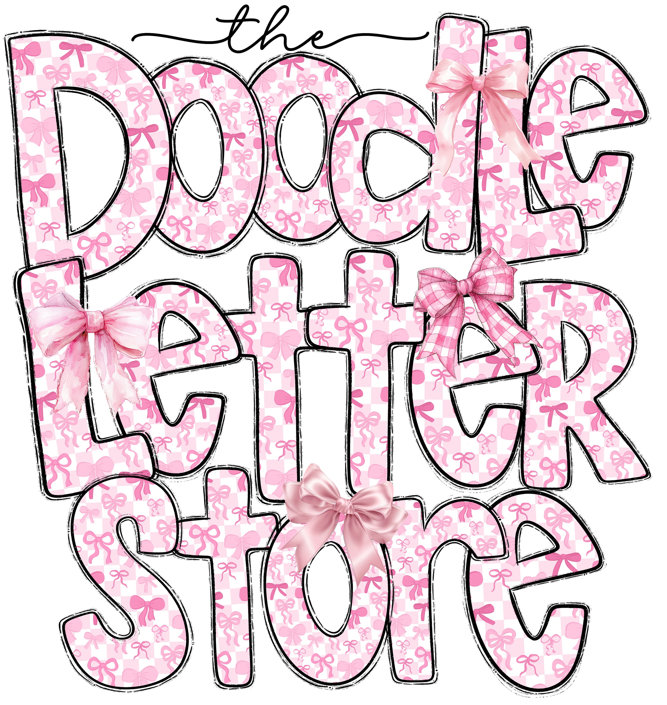 Pink Checkered Bow Doodle Alphabet Letters Sublimation Clipart PNG ...