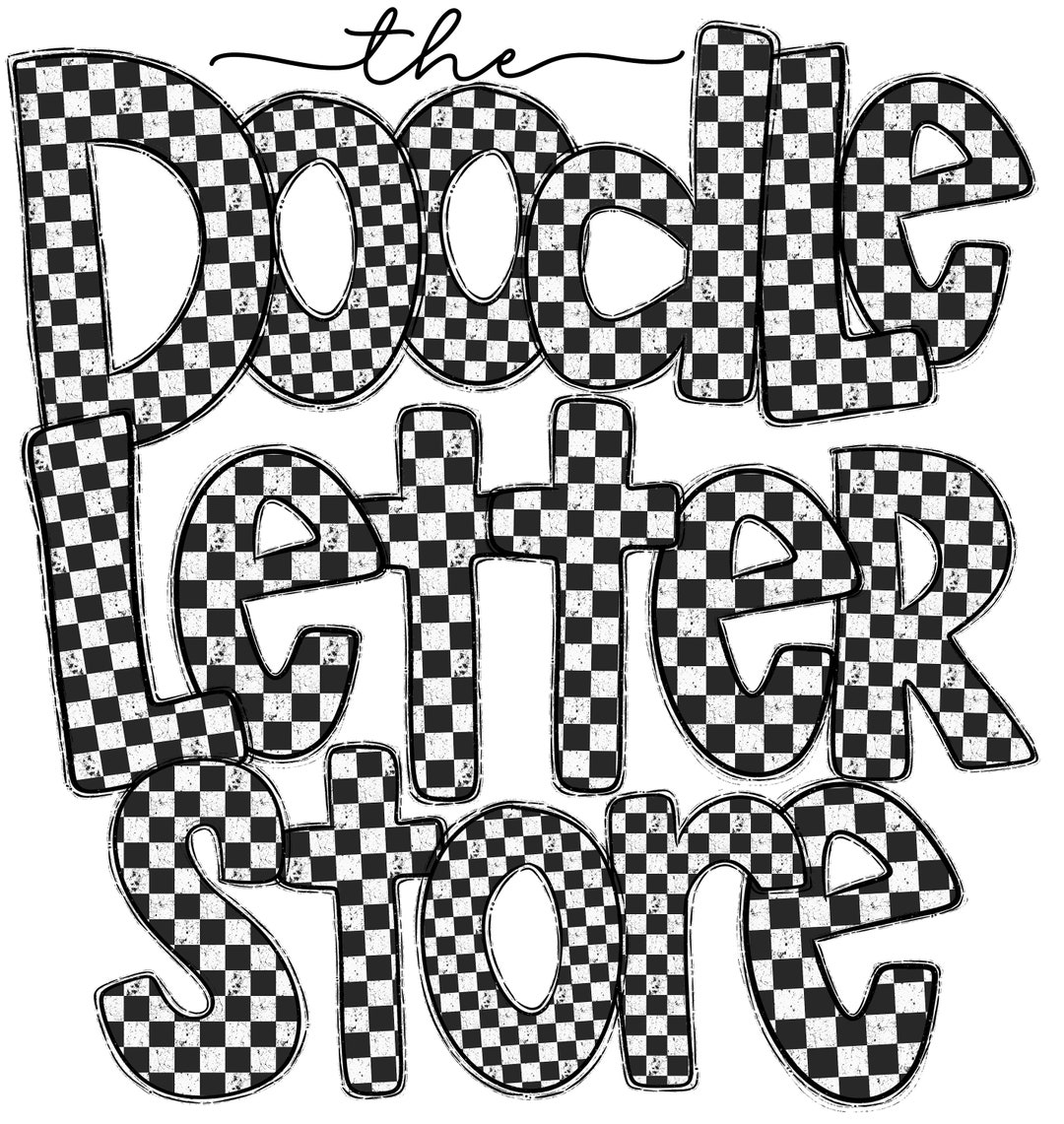 Retro Check Doodle Alphabet Letters, Checkered Squares Sublimation ...