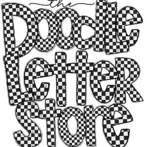 Retro Check Doodle Alphabet Letters, Checkered Squares Sublimation ...