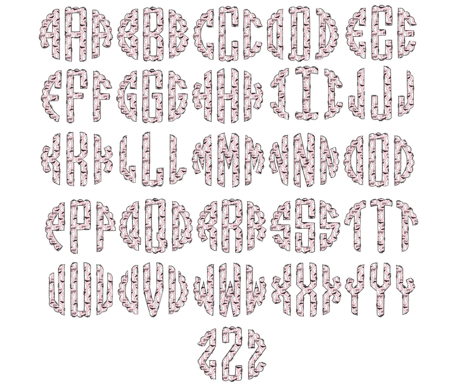 Pink Halloween Monogram Letters With Clip Art PNG, Fall Autumn Clipart ...