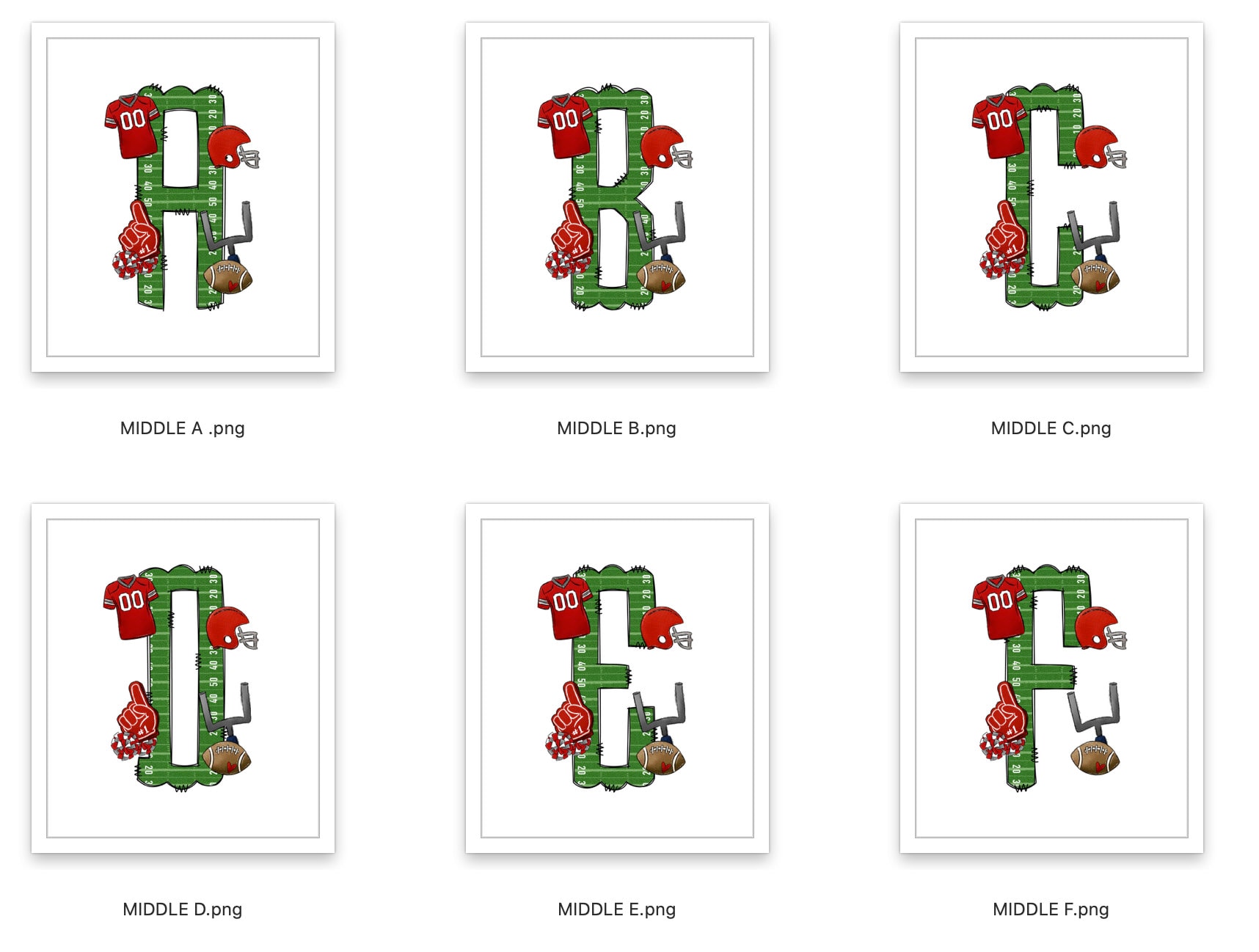 Red FOOTBALL Monogram Png Letters, Fall Sports Sublimation Hand Drawn ...