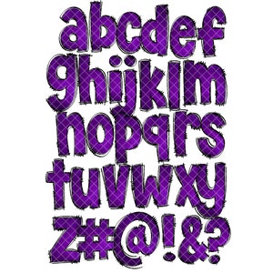 PURPLE Doodle Alphabet Letters PNG Bundle, Deep Purple Rustic, Design ...