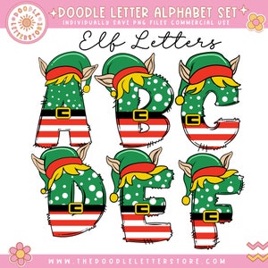 Christmas Clip Art Doodle Letters, Uppercase Alphabet Set, Retro ...