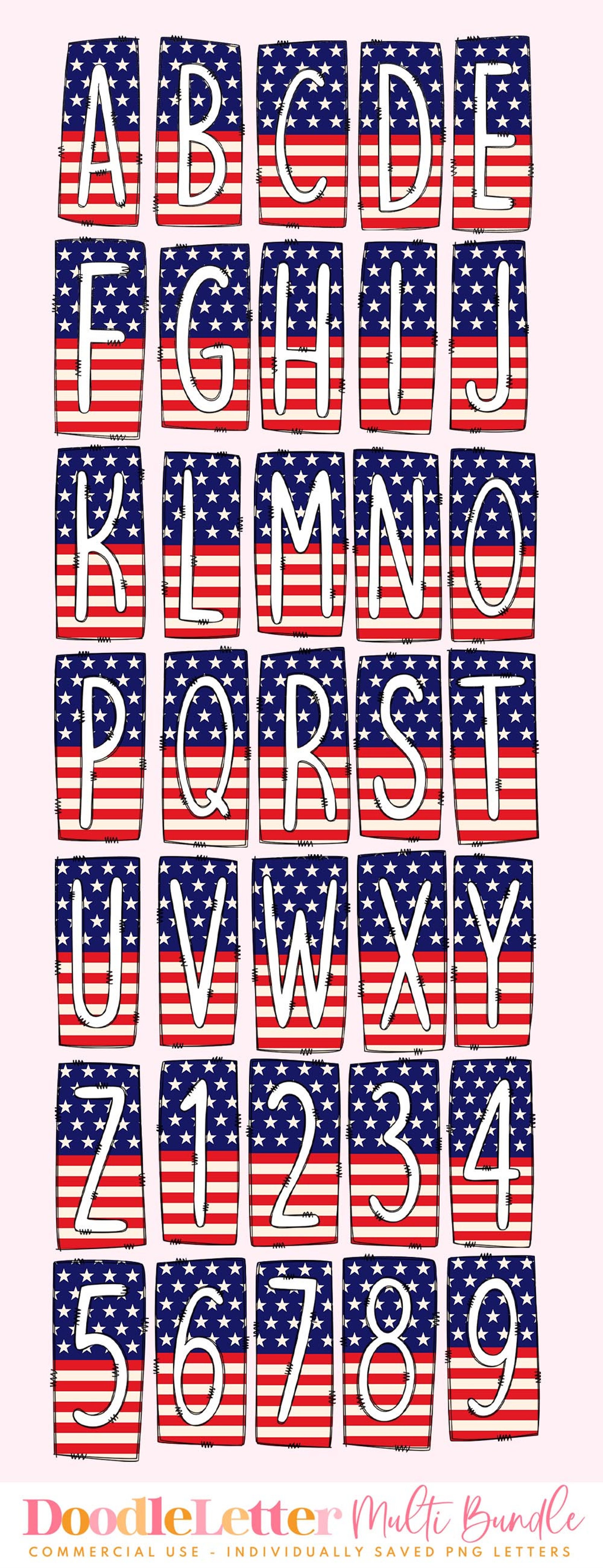Usa Bright Flag Mega Doodle Letter Bundle, Alphabet Set, Clip Art ...