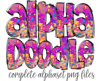 Green Ink Doodle Letters, Hand Drawn Doodle Alpha Bundle Patterned ...