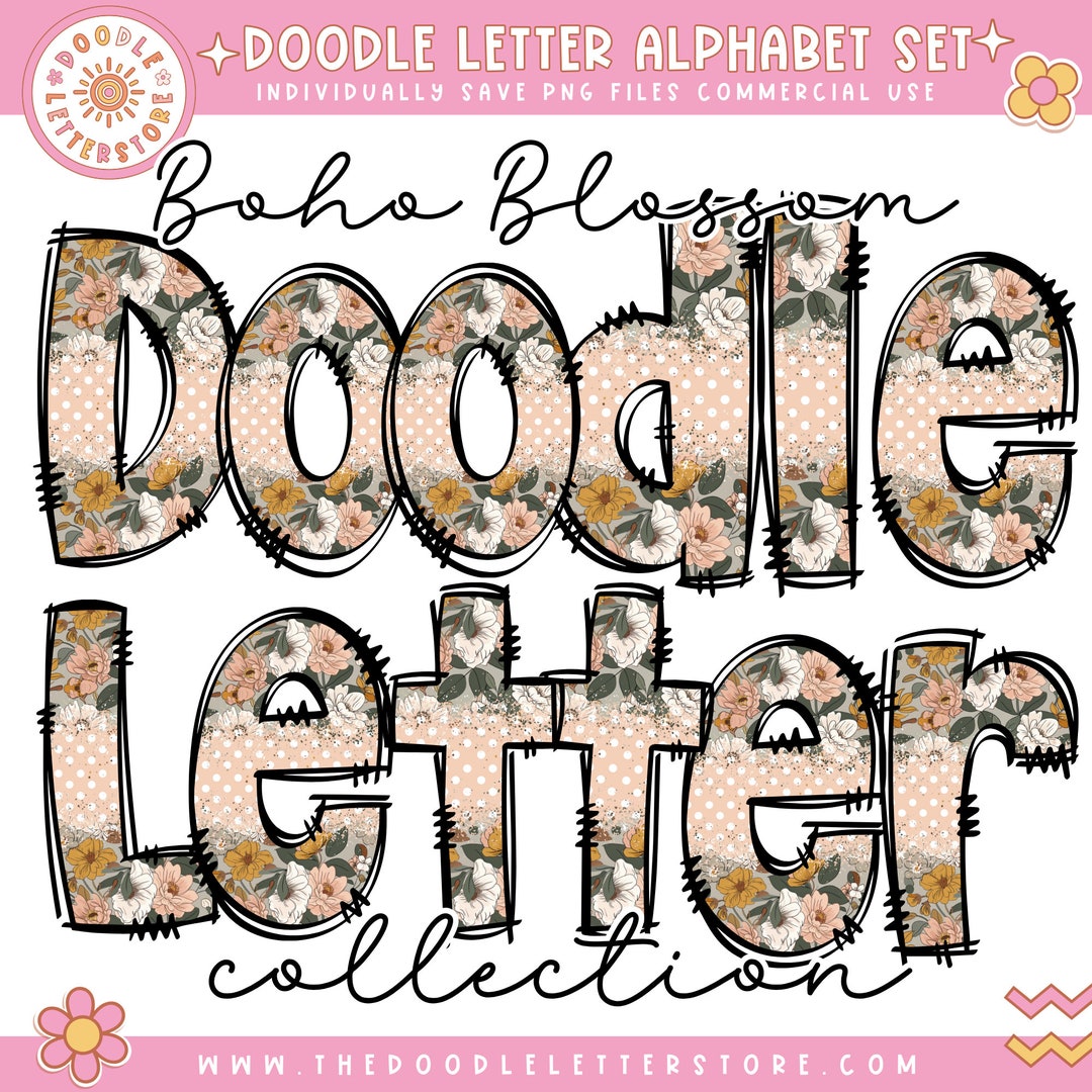 Boho Blossom Floral Alphabet Doodle Letters Alphabet, Numbers and Alpha ...
