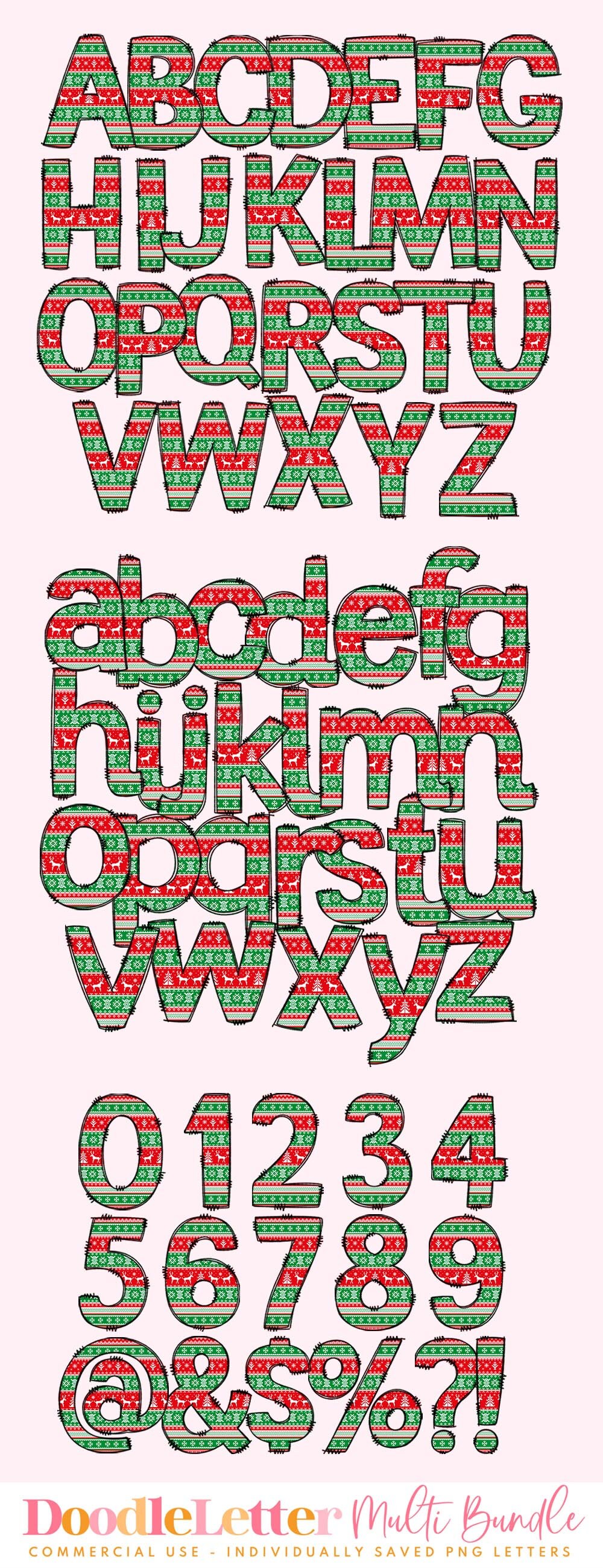 Ugly Christmas Sweater Mega Doodle Letter Bundle, Alphabet Set, Clip ...
