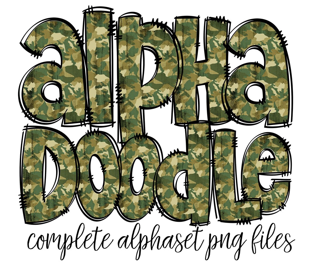 Camo Doodle Letters, Hand Drawn Doodle Alpha Bundle Patterned Numbers ...