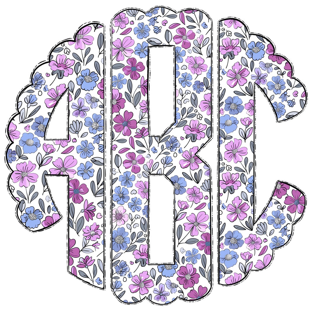 Purple and Blue Wildflowers Doodle Monogram Letters, Summer Spring ...