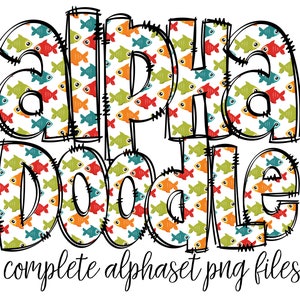 Kids Fishing Alphabet Letters PNG Bundle, Fish Doodle Letters, Hand ...