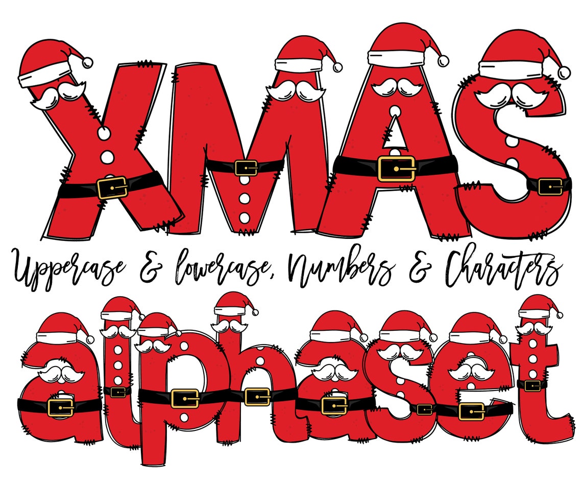 Christmas Doodle Letters Santa Sublimation Font Xmas Doodle - Etsy