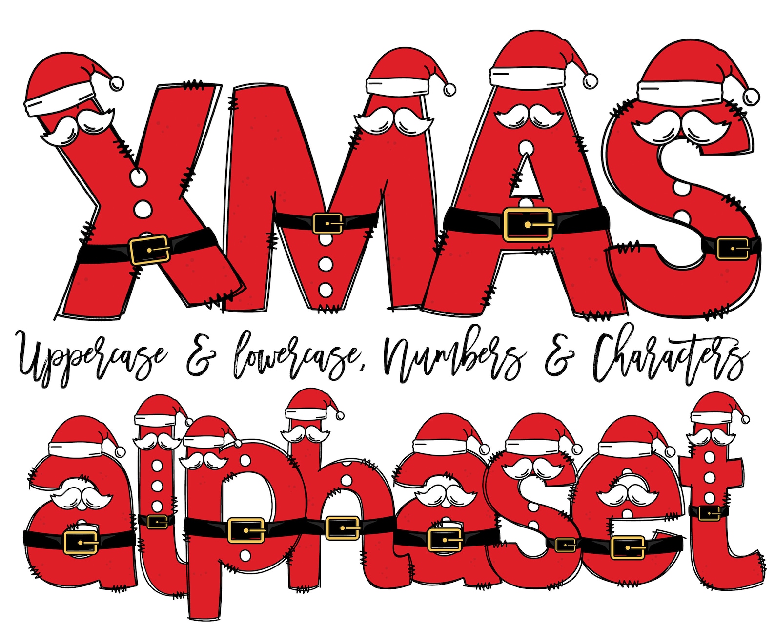 Christmas Doodle Letters Santa Sublimation Font Xmas Doodle - Etsy