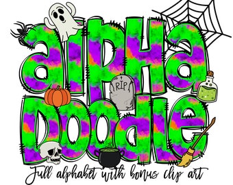 Halloween Doodle Letters With Clip Art PNG Files, Make Your Own Name ...