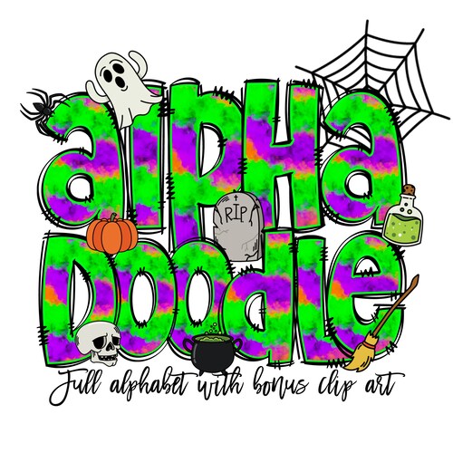 Halloween Doodle Letters With Clip Art PNG Files Make Your - Etsy