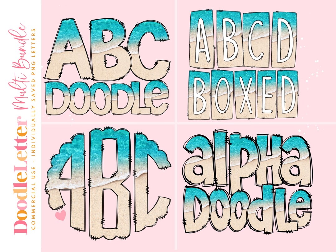 Beach Mega Doodle Letter Bundle, Alphabet Set, Clip Art Letters, Doodle ...