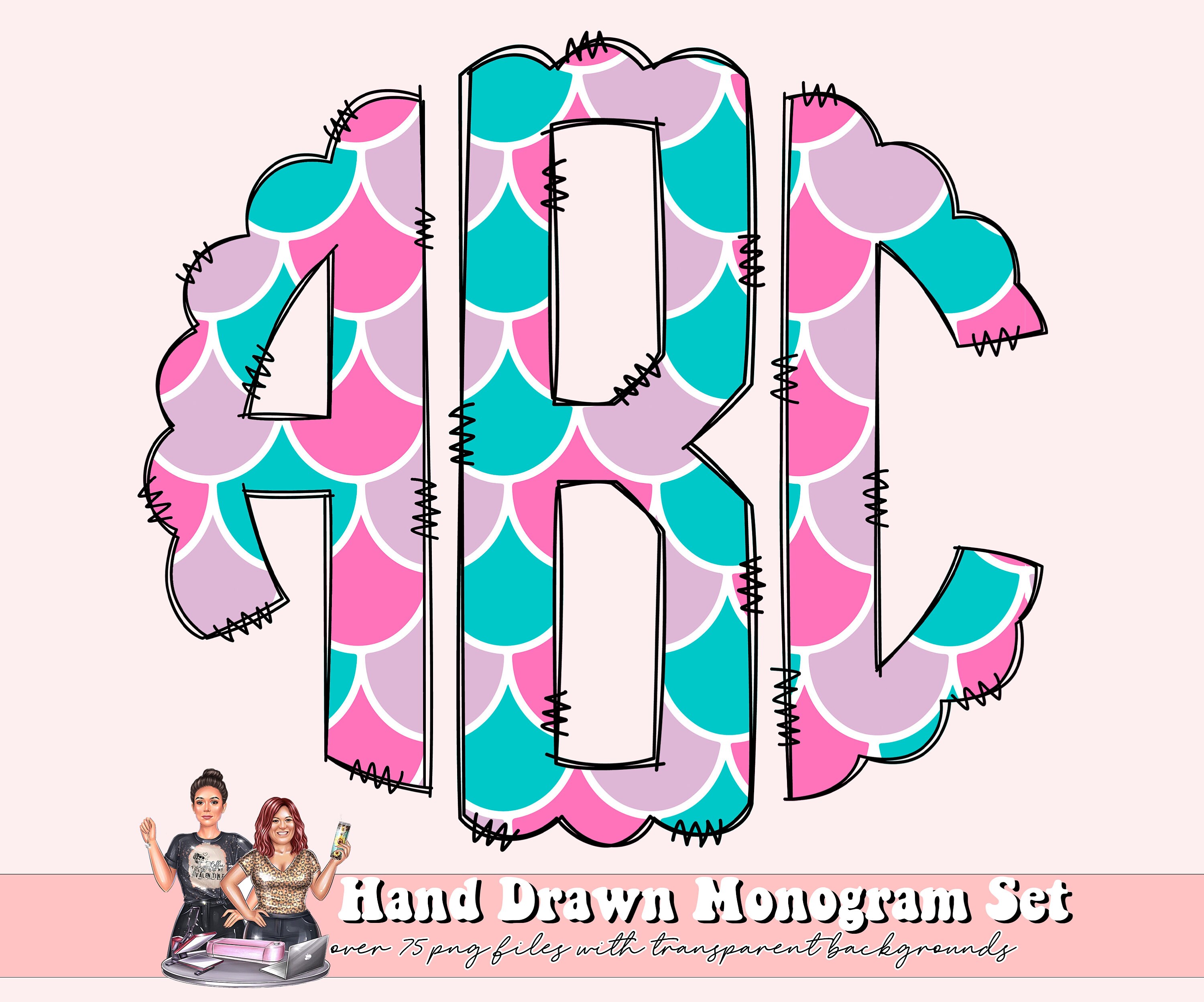 Mermaid Monogram Full Alphabet Individually Saved Monogram - Etsy