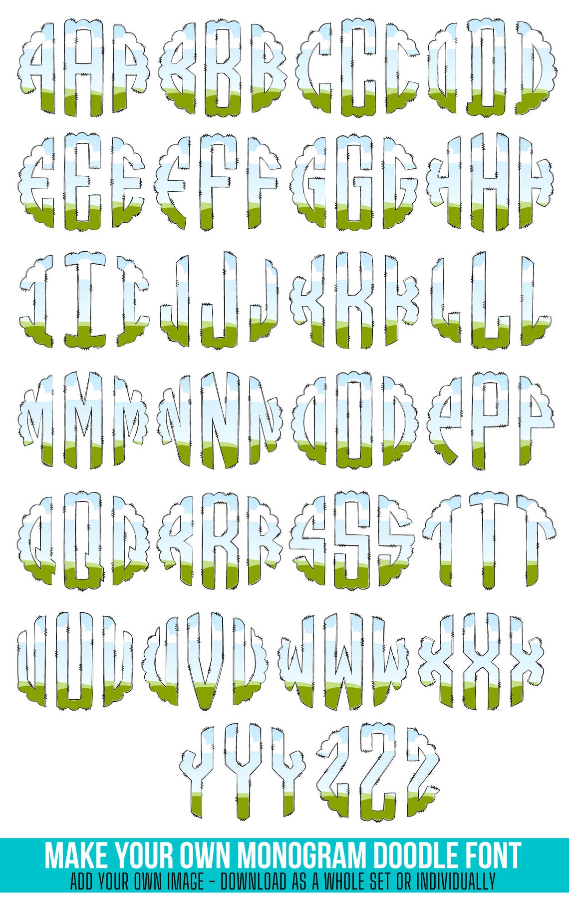 Fill Your Own DOODLE Monogram Letters on CANVA With Commercial - Etsy