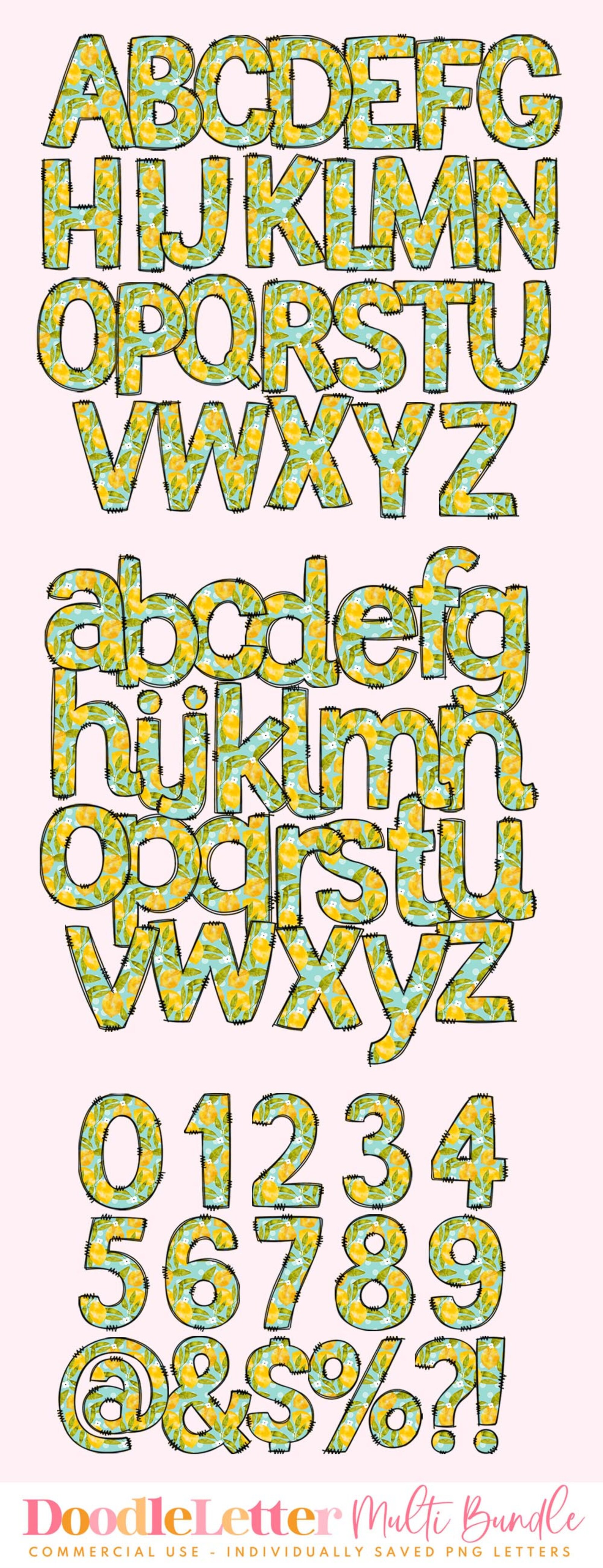 Lemon Watercolor Mega Doodle Letter Bundle, Alphabet Set, Clip Art ...