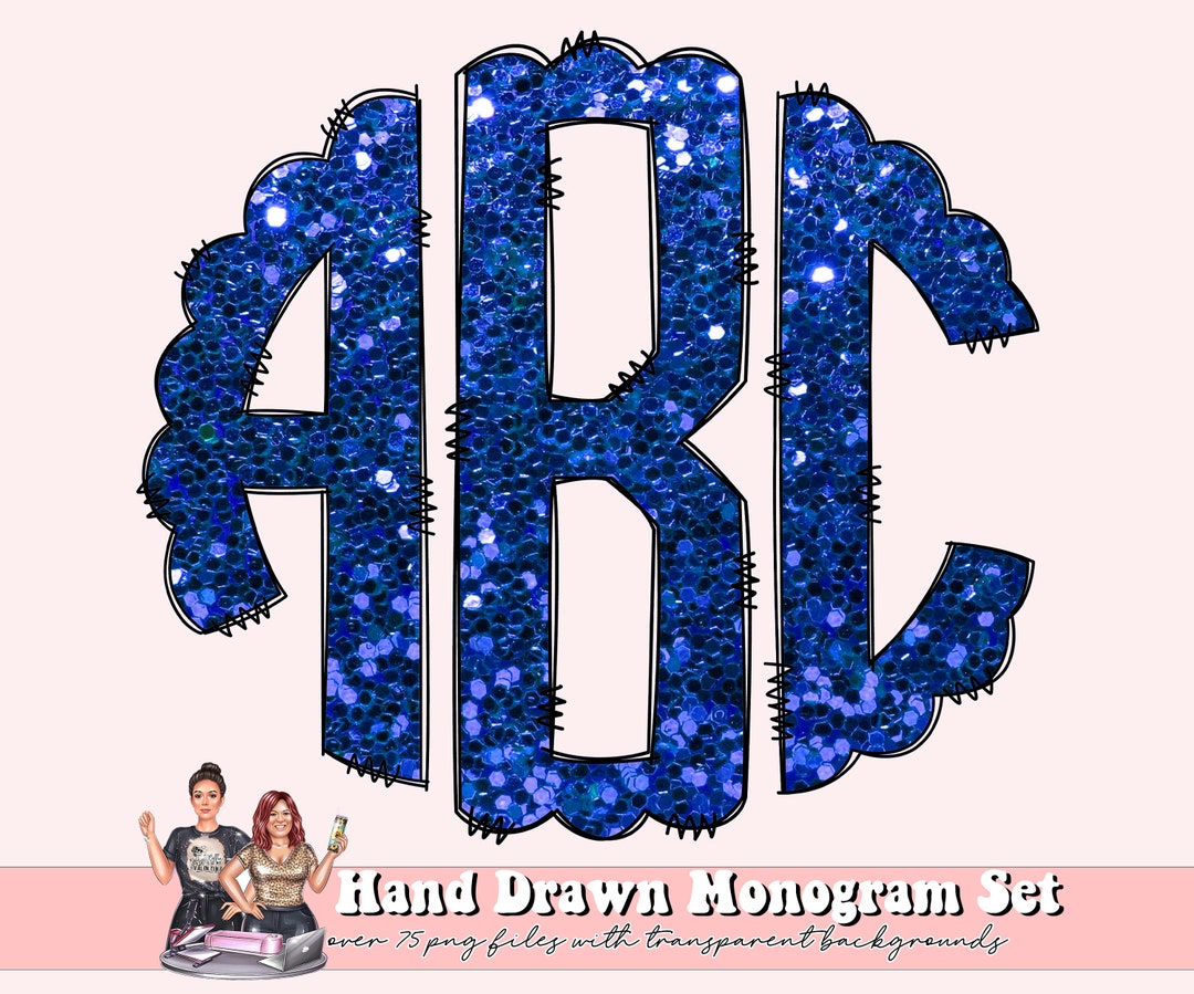 Navy Blue Glitter Doodle Letters PNG Bundle, Chunky Glitter Procreate ...