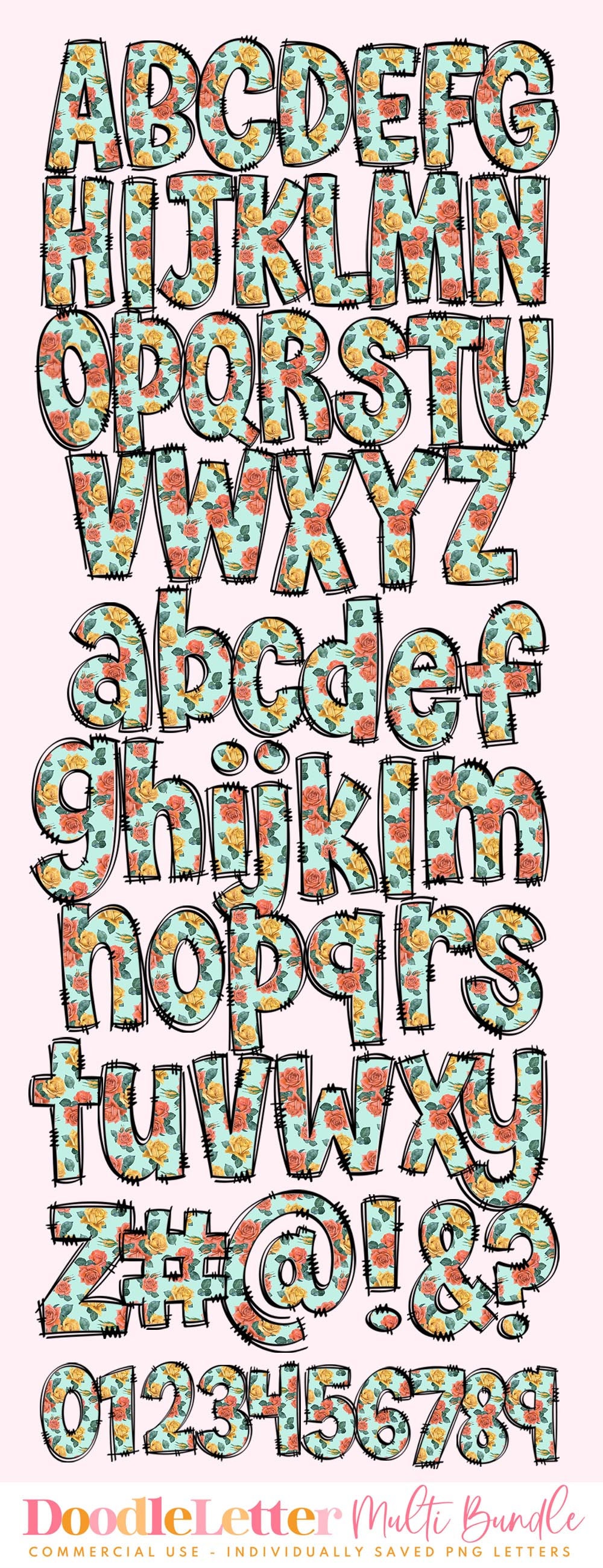 Autumn Blue Floral Mega Doodle Letter Bundle, Alphabet Set, Clip Art ...