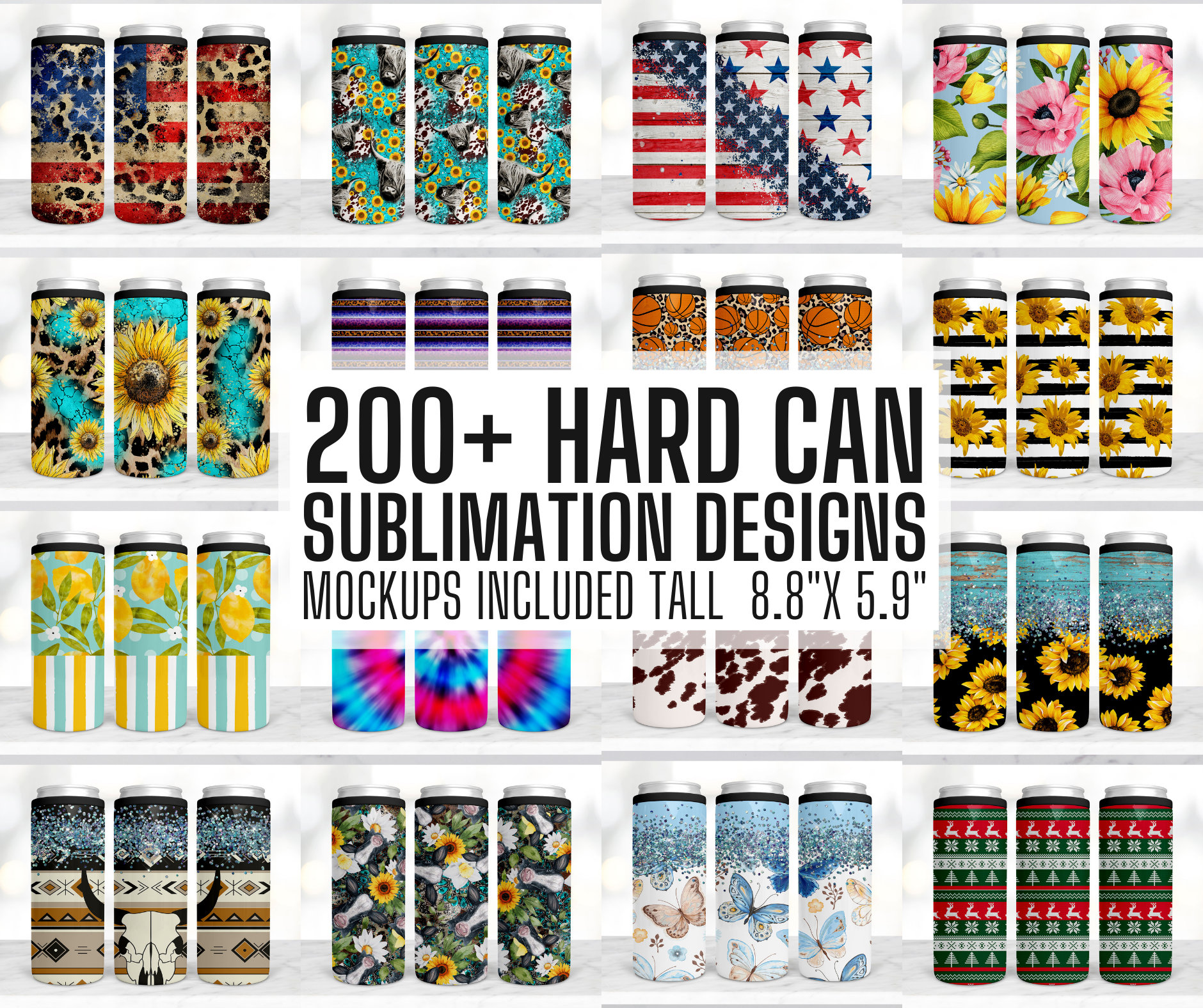 250+ TALL HARD Can Cooler Sublimation Designs Bundle, Beer Cozies, Can ...
