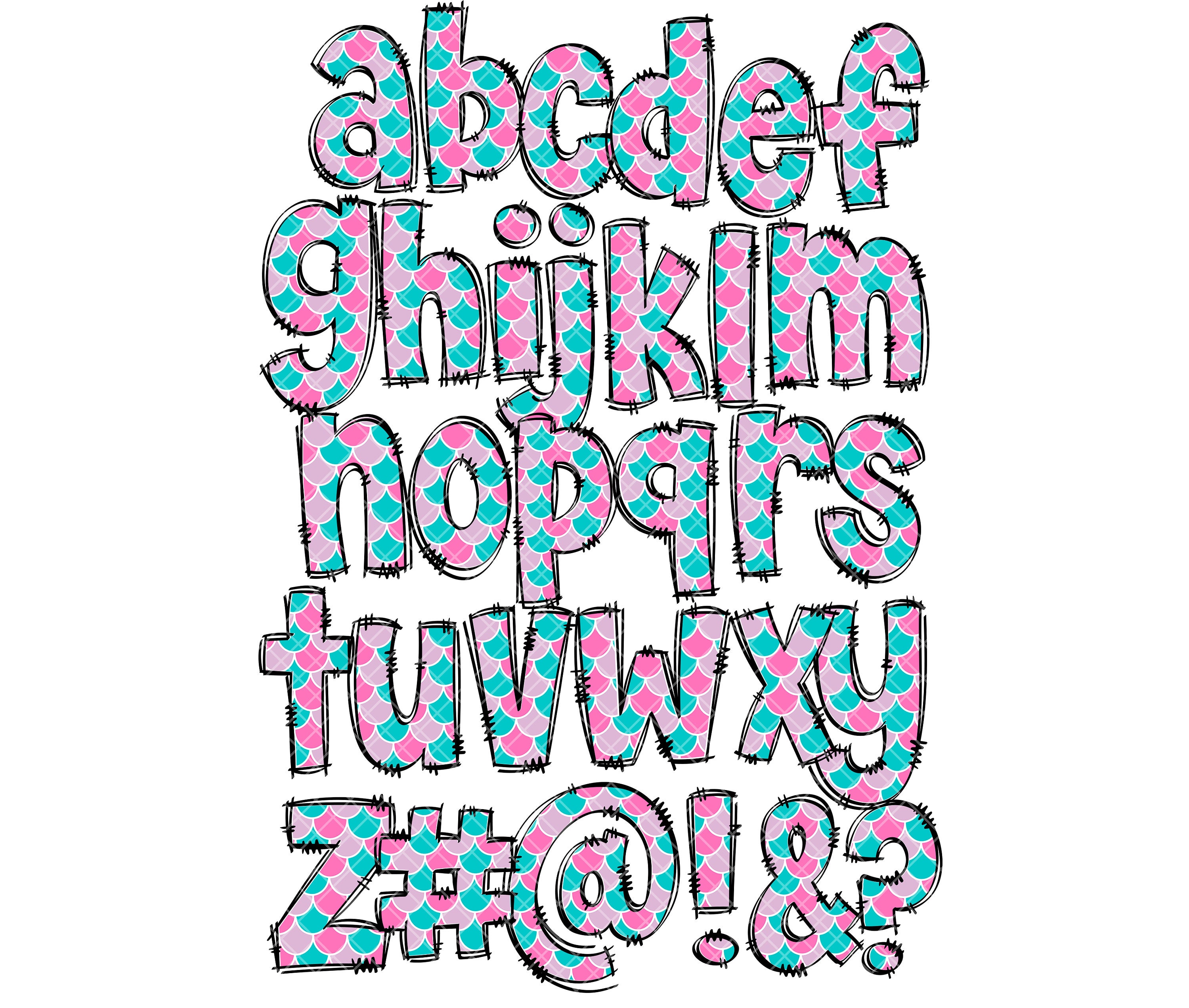 Mermaid Doodle Alphabet Letters PNG Bundle Mermaid Scales - Etsy