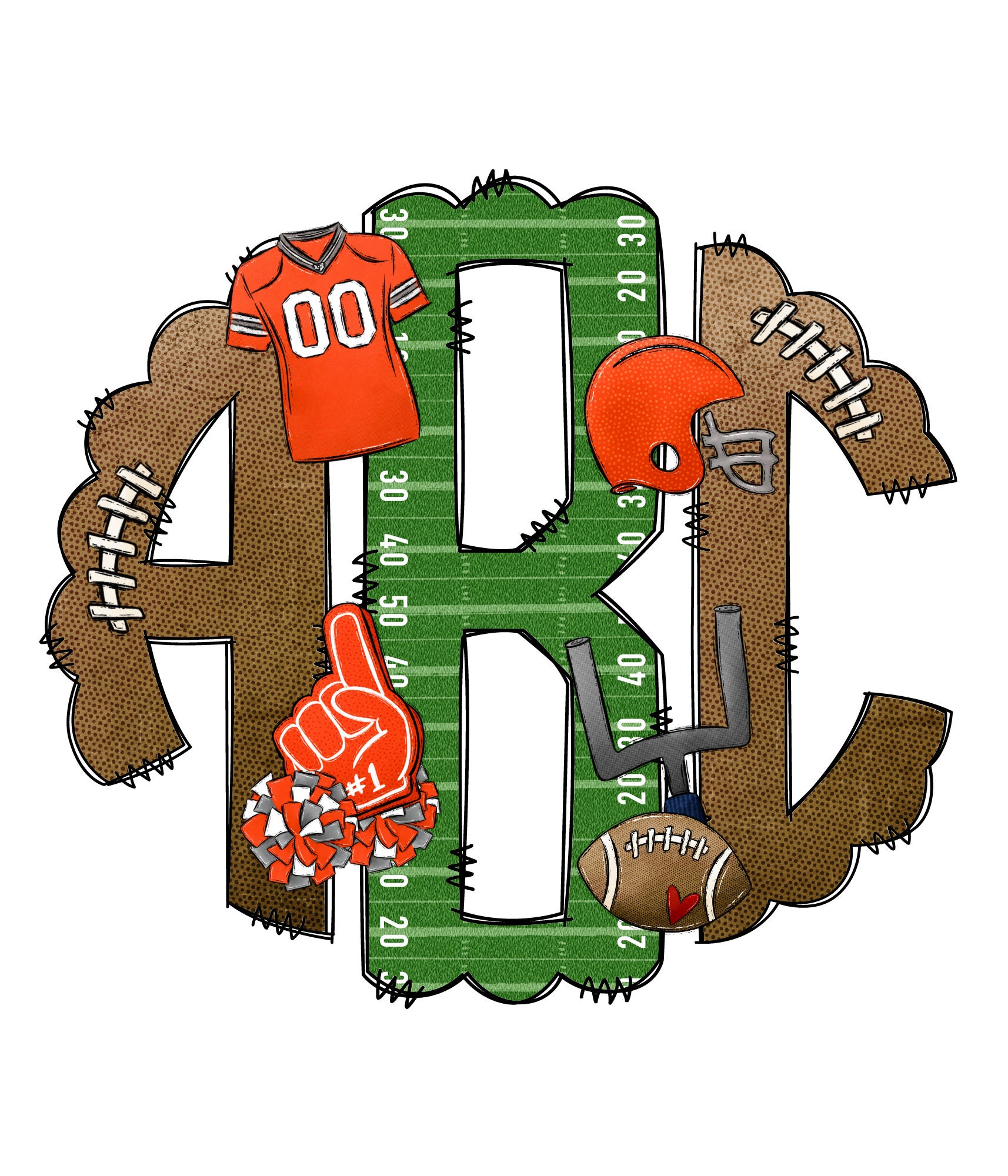 Orange FOOTBALL Monogram Png Letters, Fall Sports Sublimation Hand ...