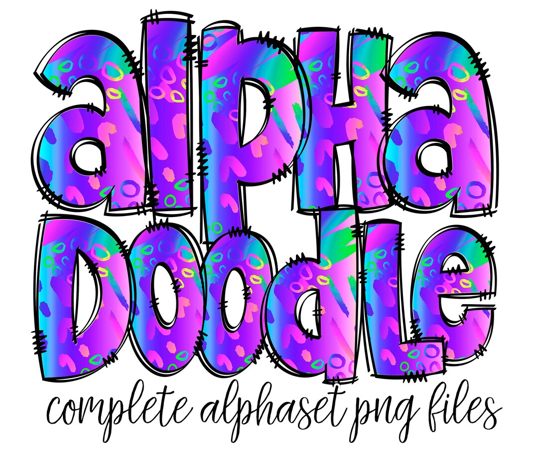 Neon Alphabet Letters PNG Bundle, Bright Pink Blue Purple Alcohol Ink ...