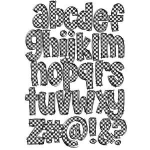 Retro Check Doodle Alphabet Letters, Checkered Squares Sublimation ...