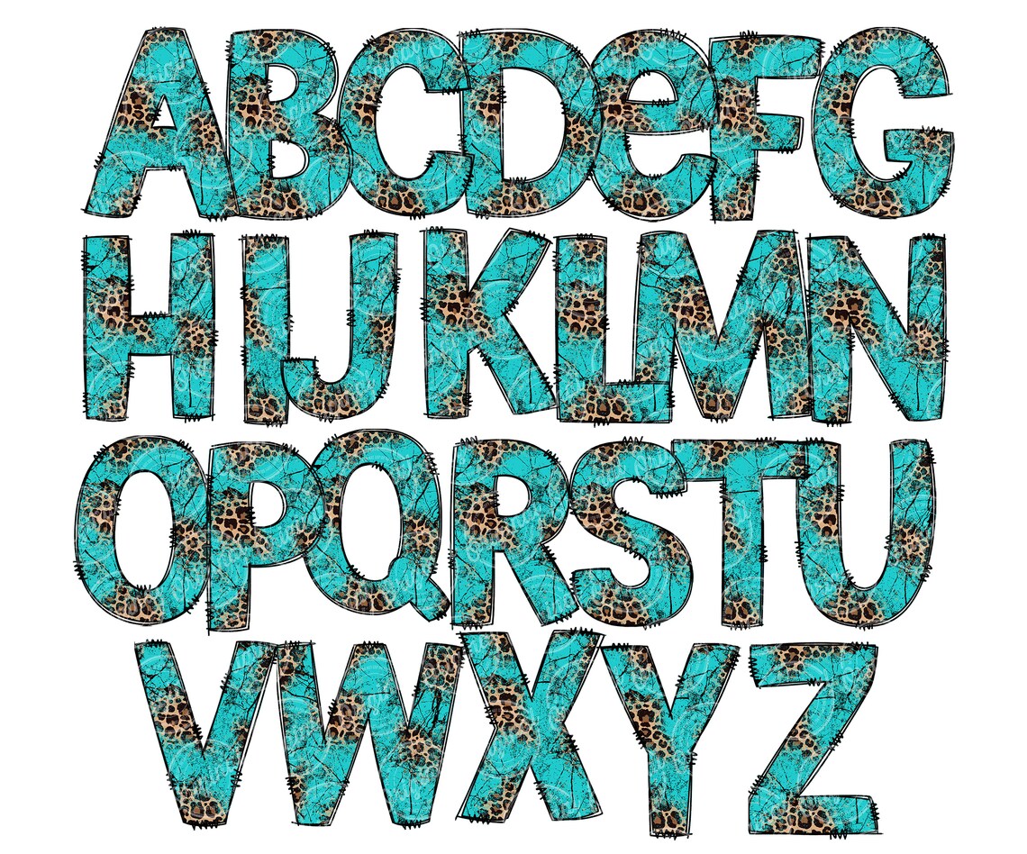 Leopard Turquoise Print Alphabet Letters Bundle, Cheetah Bleach Western ...